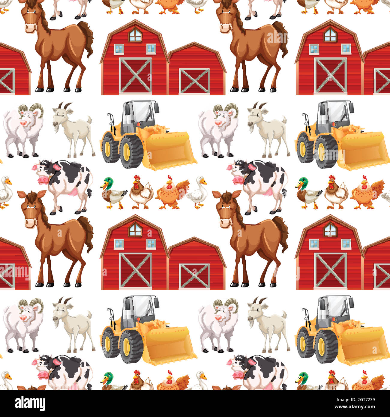 Seamless background with farm animals and barns Stock Vector Image ...