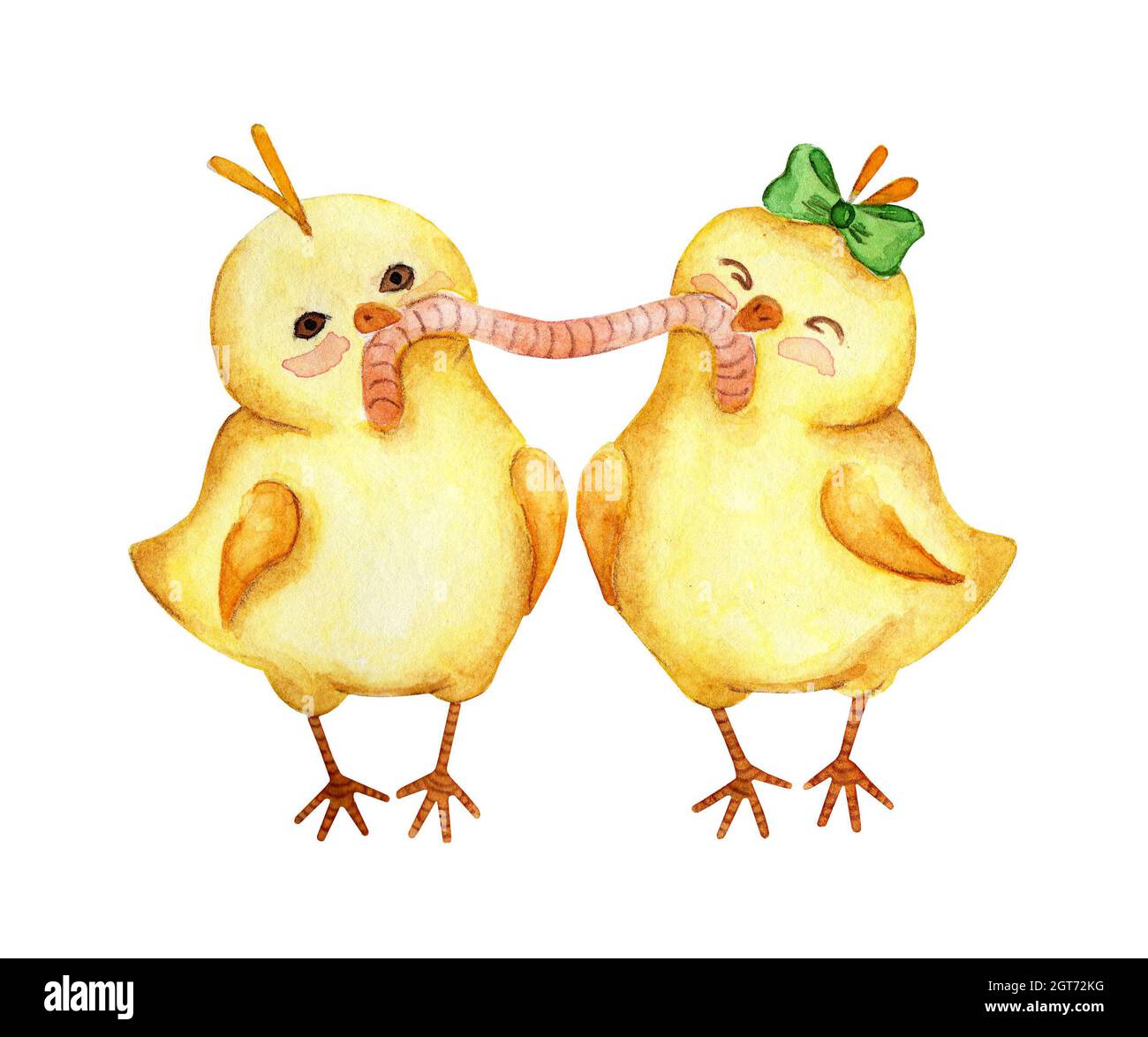 Two Baby Chicks Eating