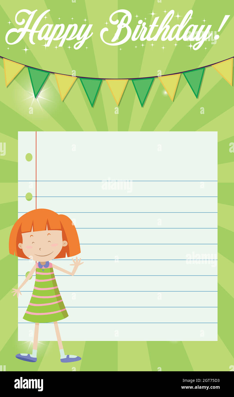 Girl on birthday note template Stock Vector Image & Art - Alamy