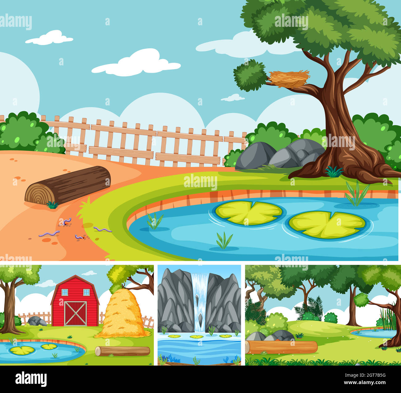 Four different scenes in nature setting cartoon style Stock Vector ...