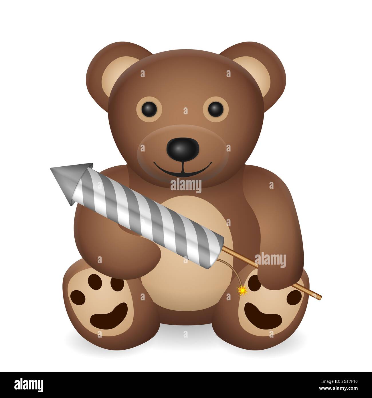 Teddy bear with firework rocket on a white background. Vector ...