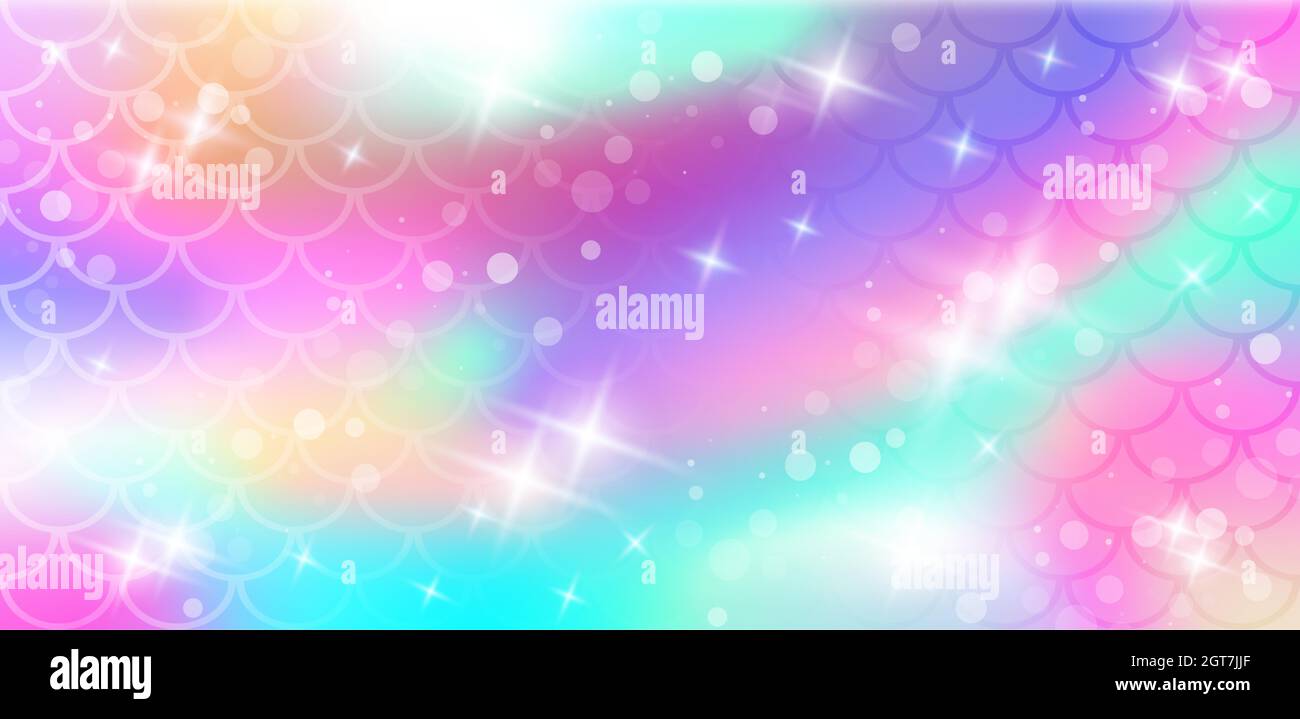 Holographic background with mermaid scales and magic stars. A pattern ...