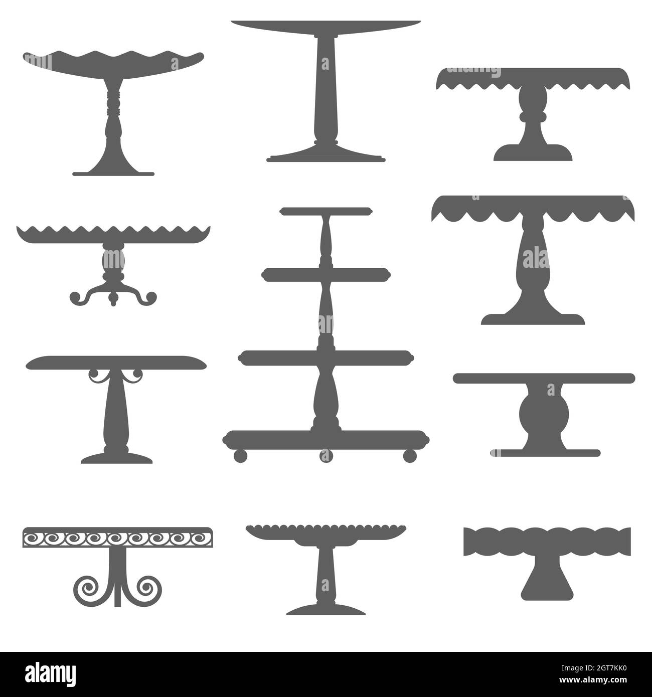 Set of cake stands in flat icon style. Empty trays for fruit and ...