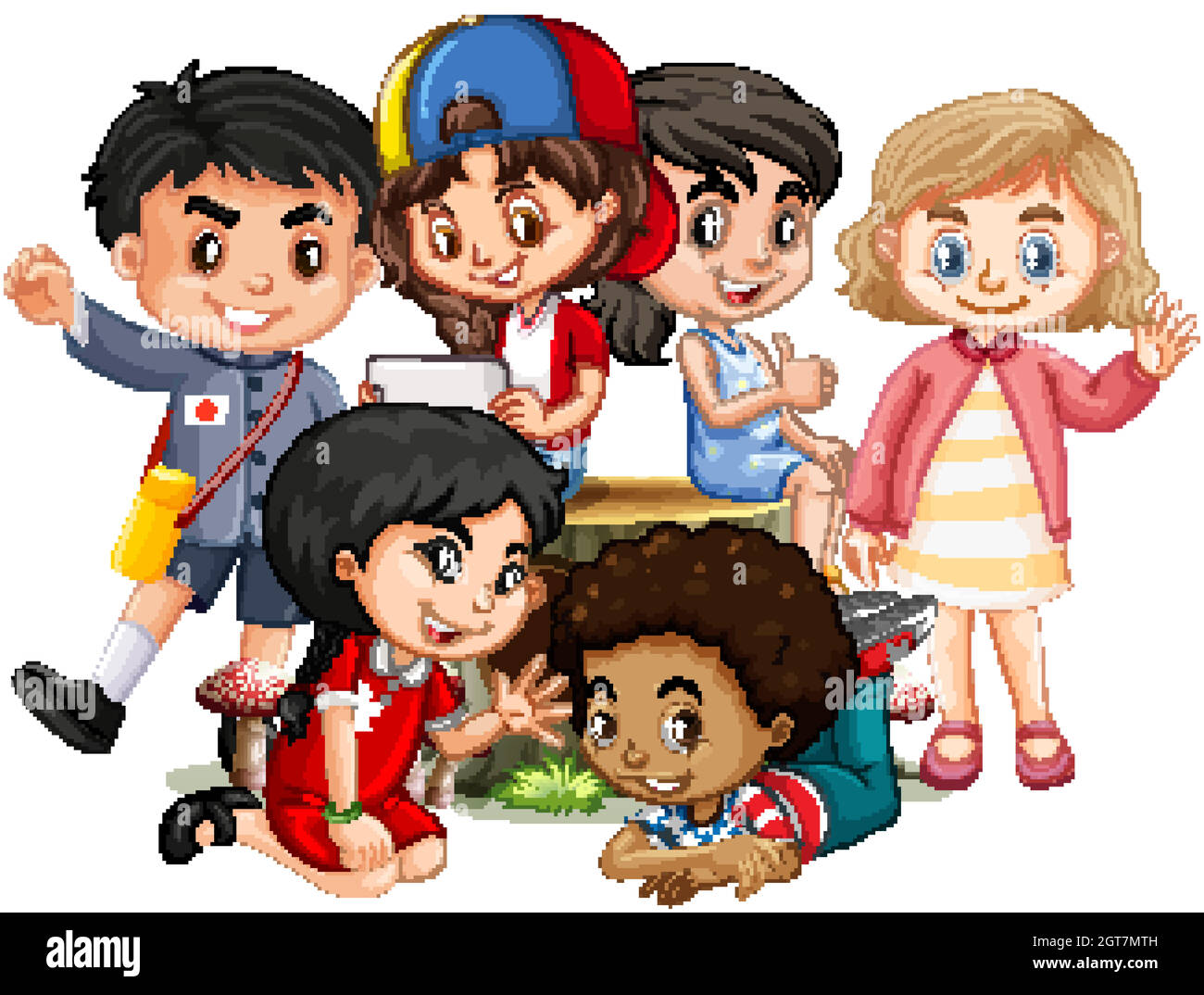 Many children with happy face sitting on log Stock Vector Image & Art ...