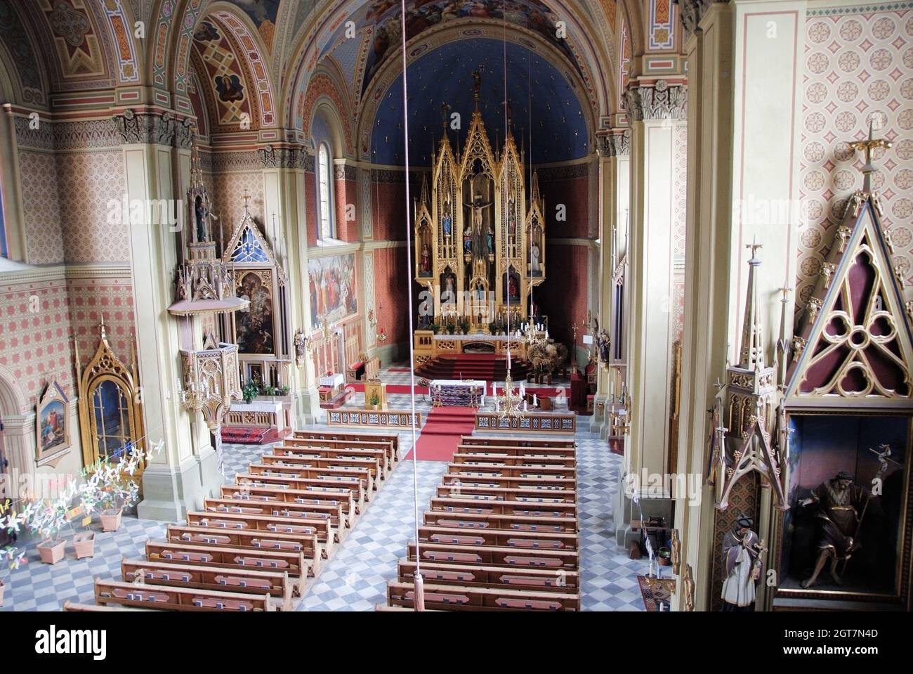 Inside of a catholic church with empty seats Stock Photo - Alamy