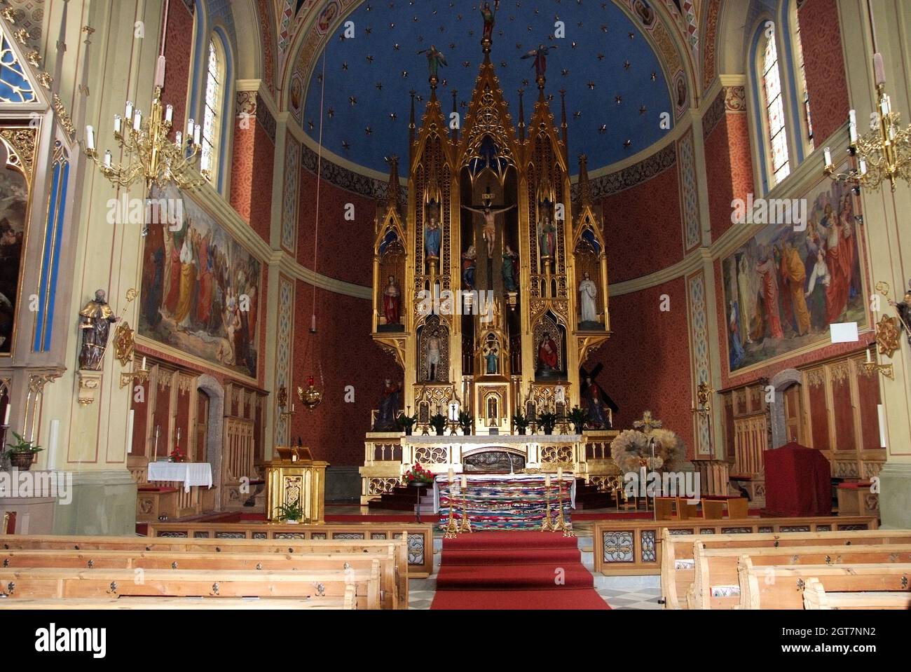 Inside of a catholic church with empty seats Stock Photo - Alamy