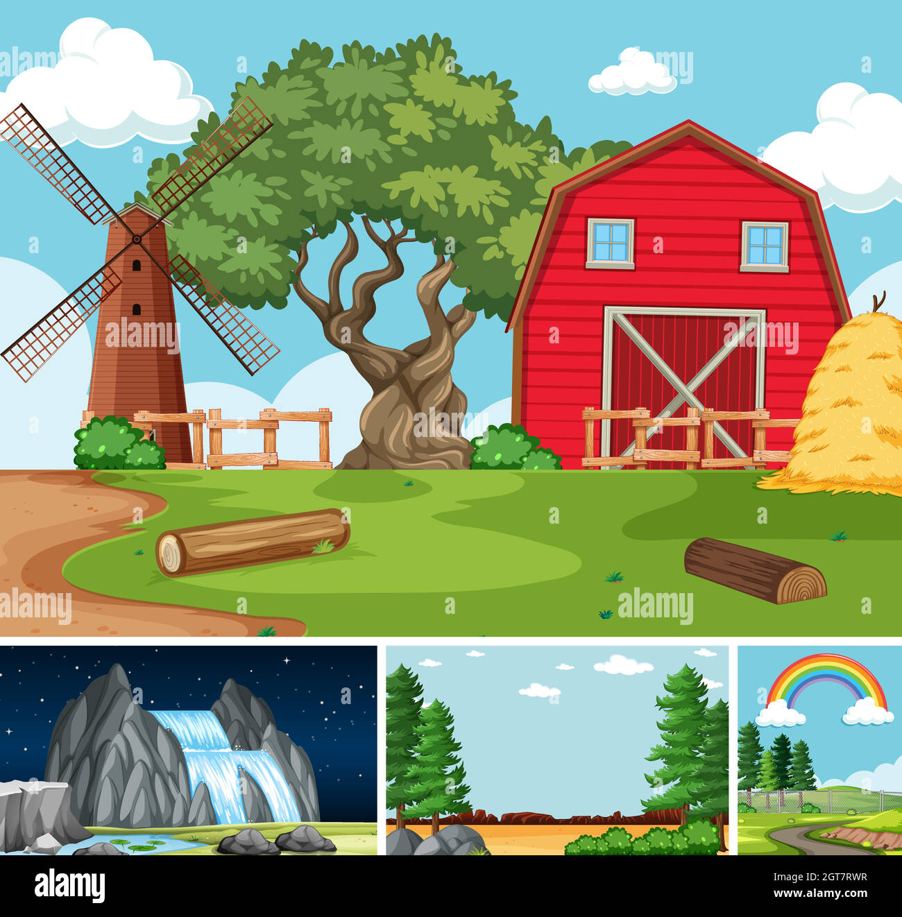 Four different scenes in nature setting cartoon style Stock Vector ...