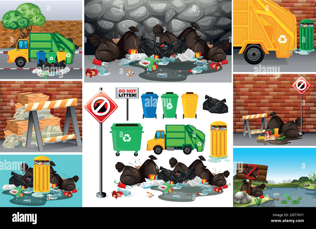Scenes with dirty trash on the road Stock Vector Image & Art - Alamy