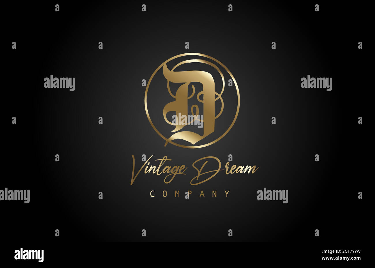 D gold golden alphabet letter icon logo. Vintage design concept for ...