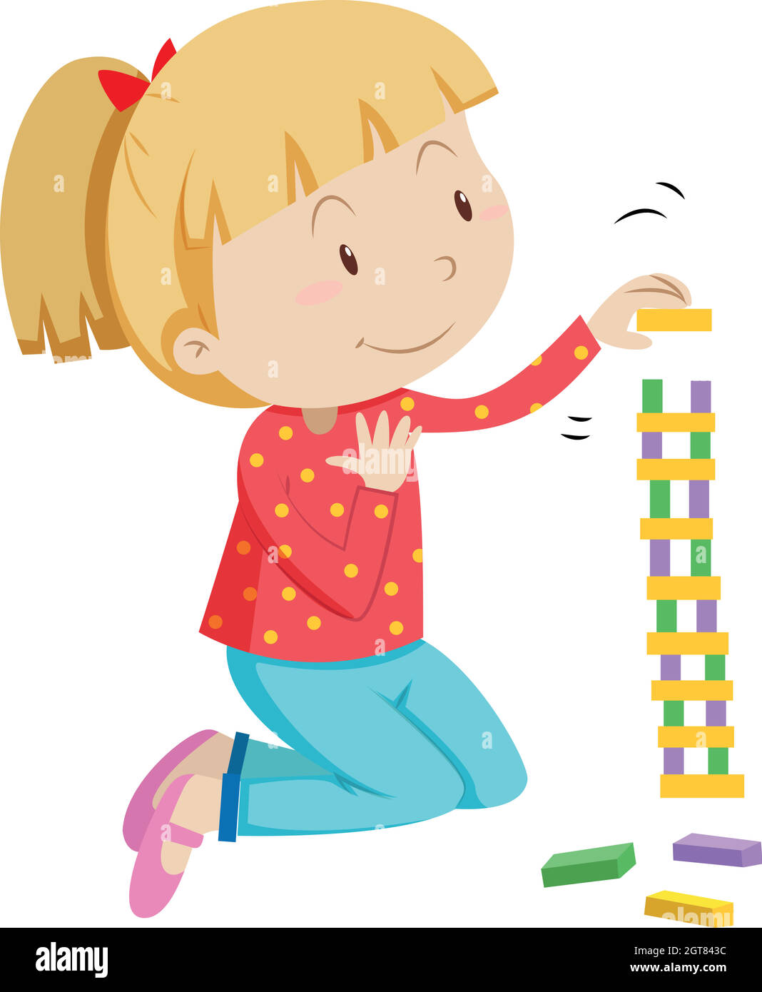 Little girl stacking wooden blocks Stock Vector Image & Art - Alamy