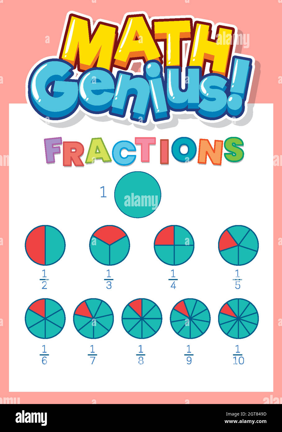 Worksheet design template for fractions with pink background Stock ...