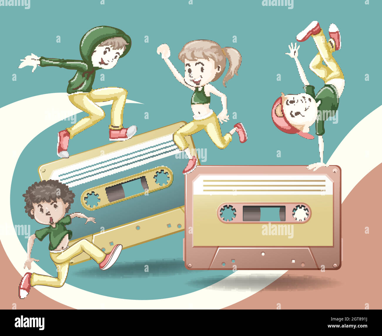 Retro design with tape casettes and people dancing Stock Vector Image ...