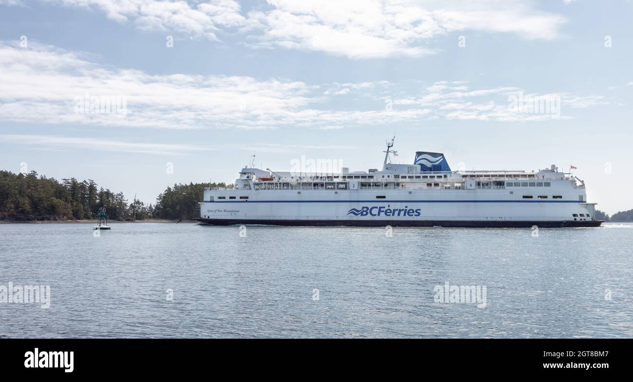 BC Ferries Boat Leaving the Terminal in Swartz Bay during sunny summer ...