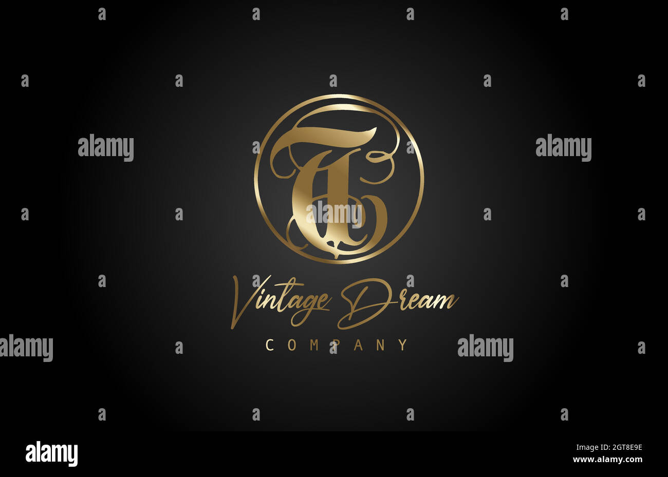 T gold golden alphabet letter icon logo. Vintage design concept for ...