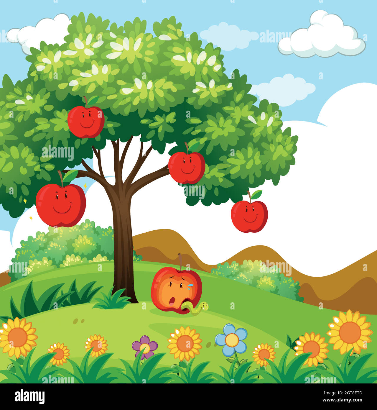 Red apple tree in the park Stock Vector Image & Art - Alamy