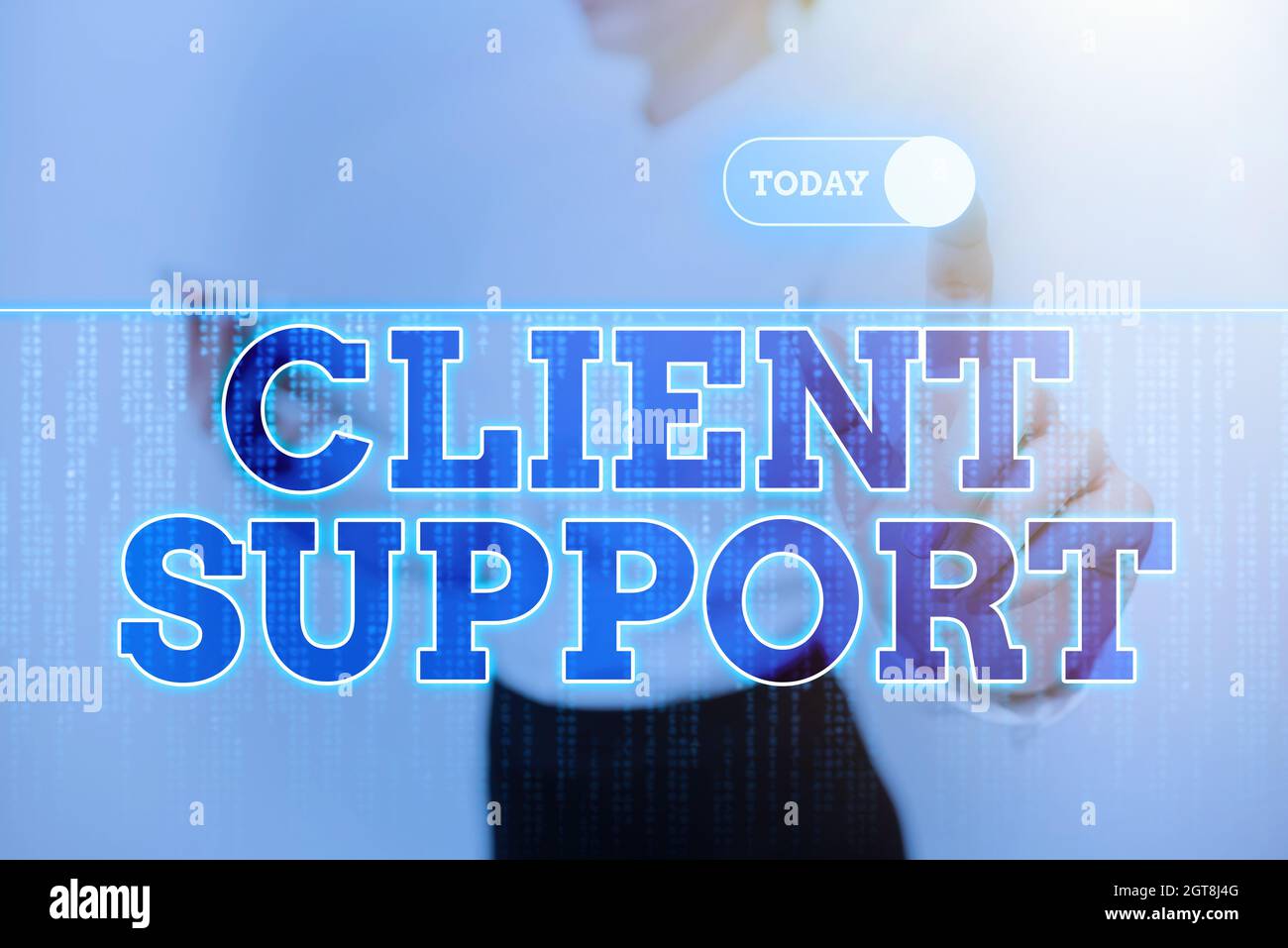 Conceptual caption Client Support. Internet Concept focus on helping ...
