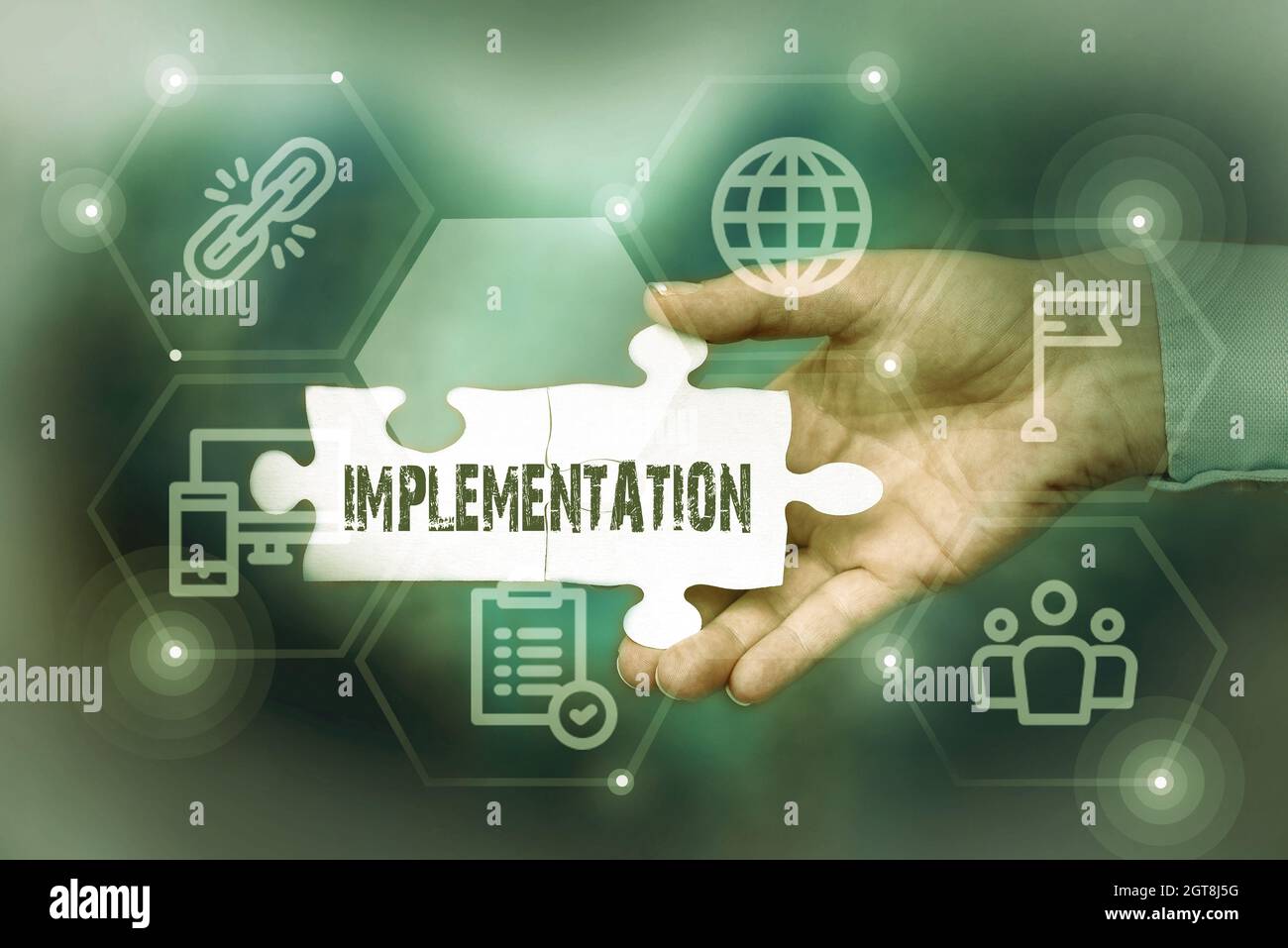 Sign displaying Implementation. Concept meaning The process of making ...