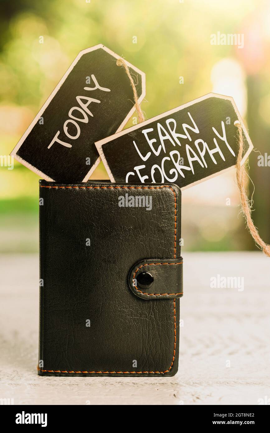 Text sign showing Learn Geography. Business overview study of physical ...