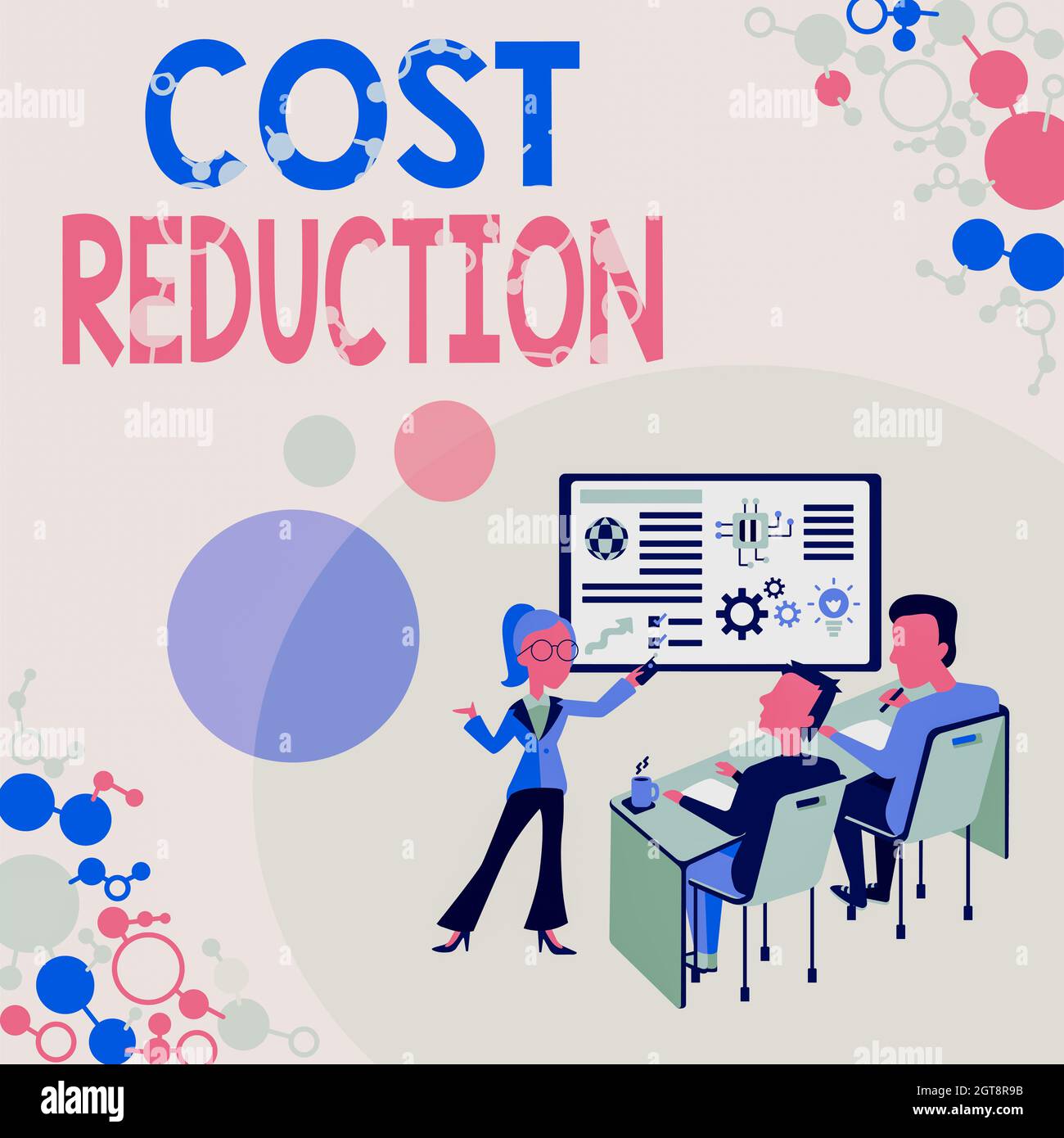 Text caption presenting Cost Reduction. Word Written on process of ...