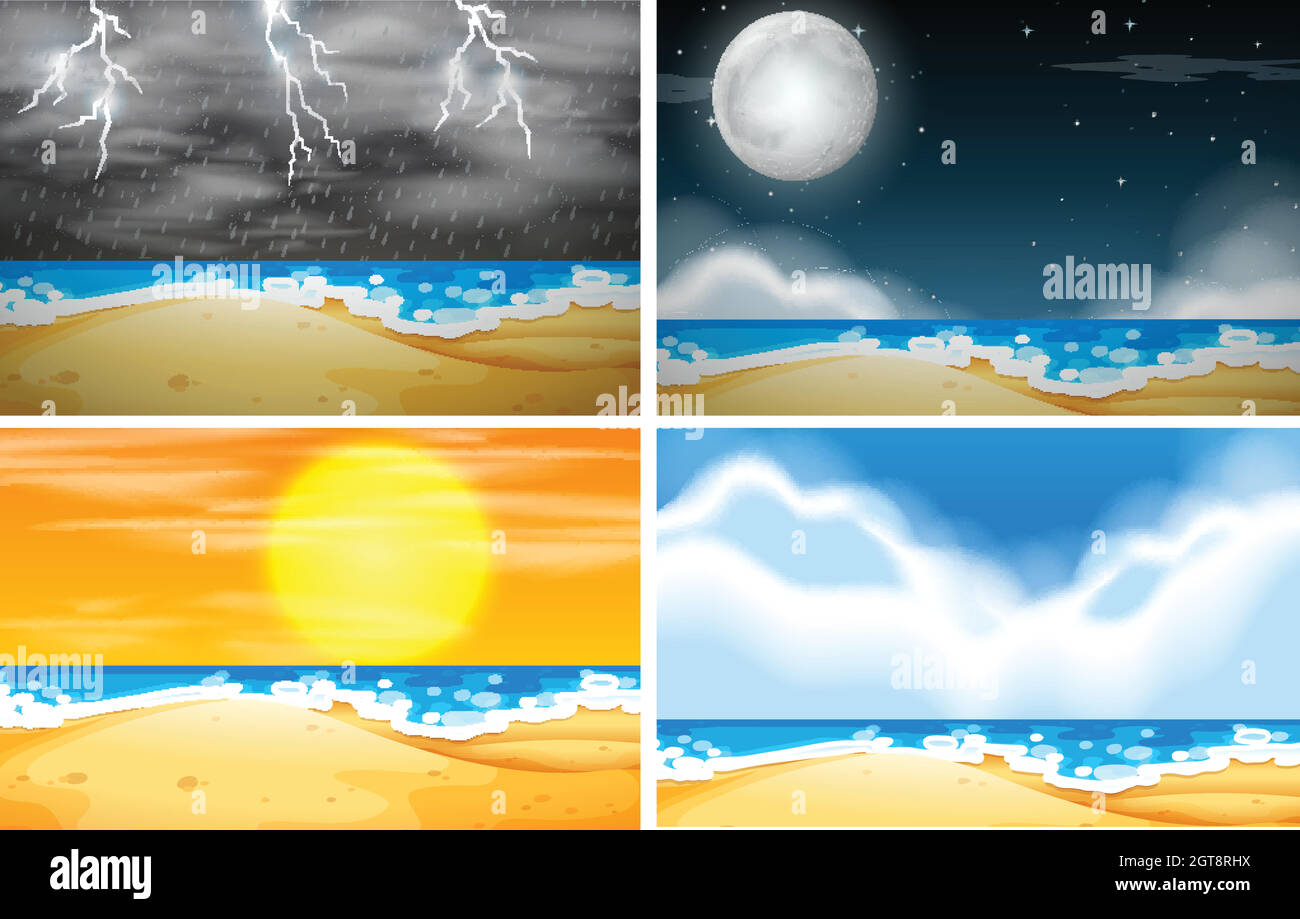 Set of beach background with different weather Stock Vector Image & Art ...