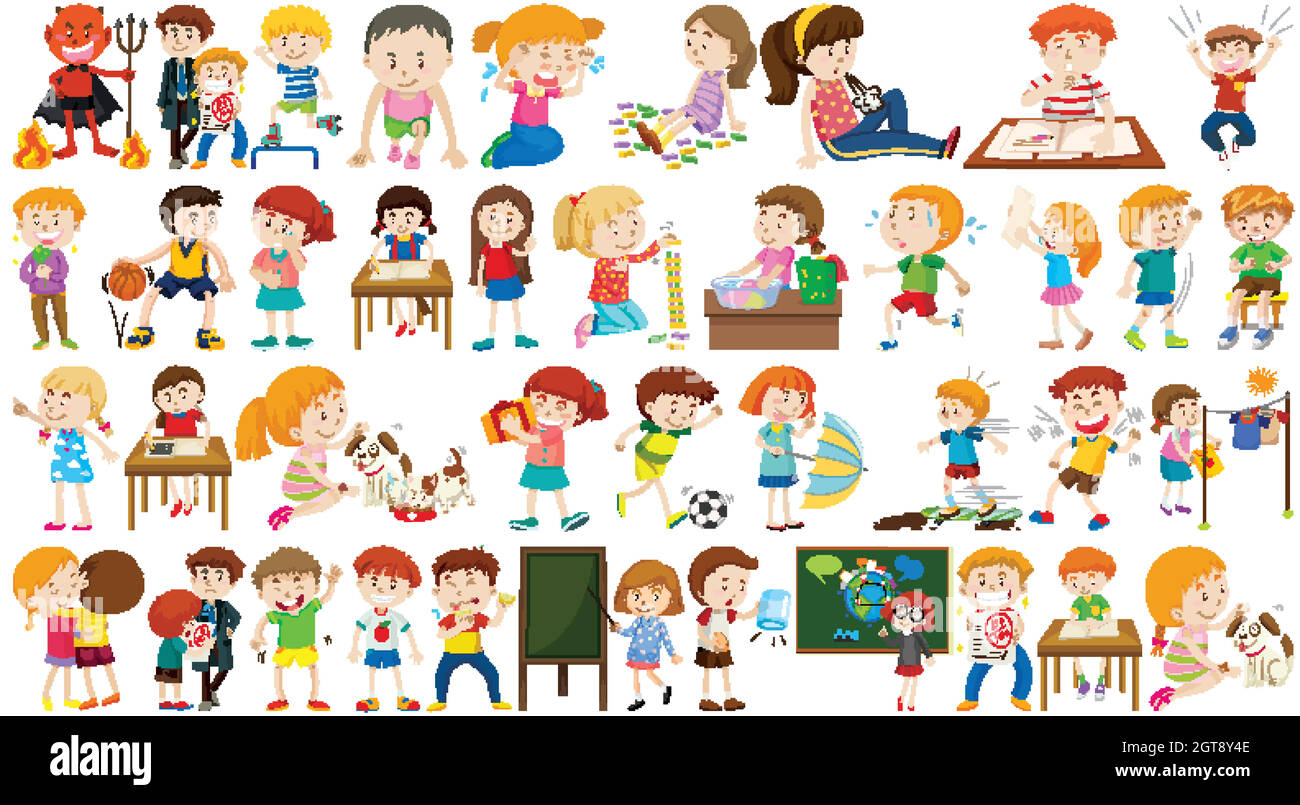 Set of cute kids cartoon character Stock Vector Image & Art - Alamy