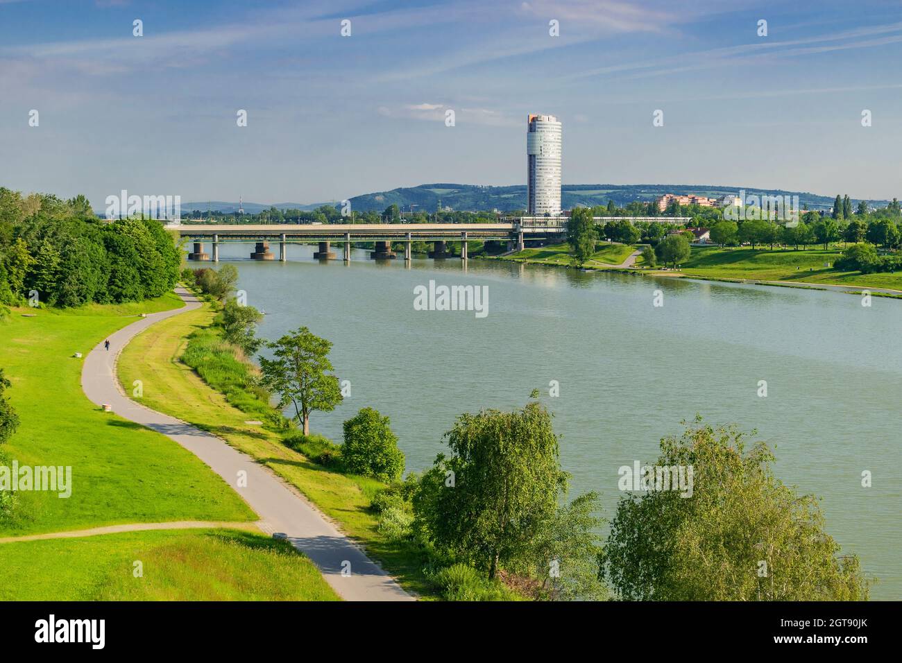 01 May 2019 Vienna, Austria - Donaupark at Danube river. A recreational ...