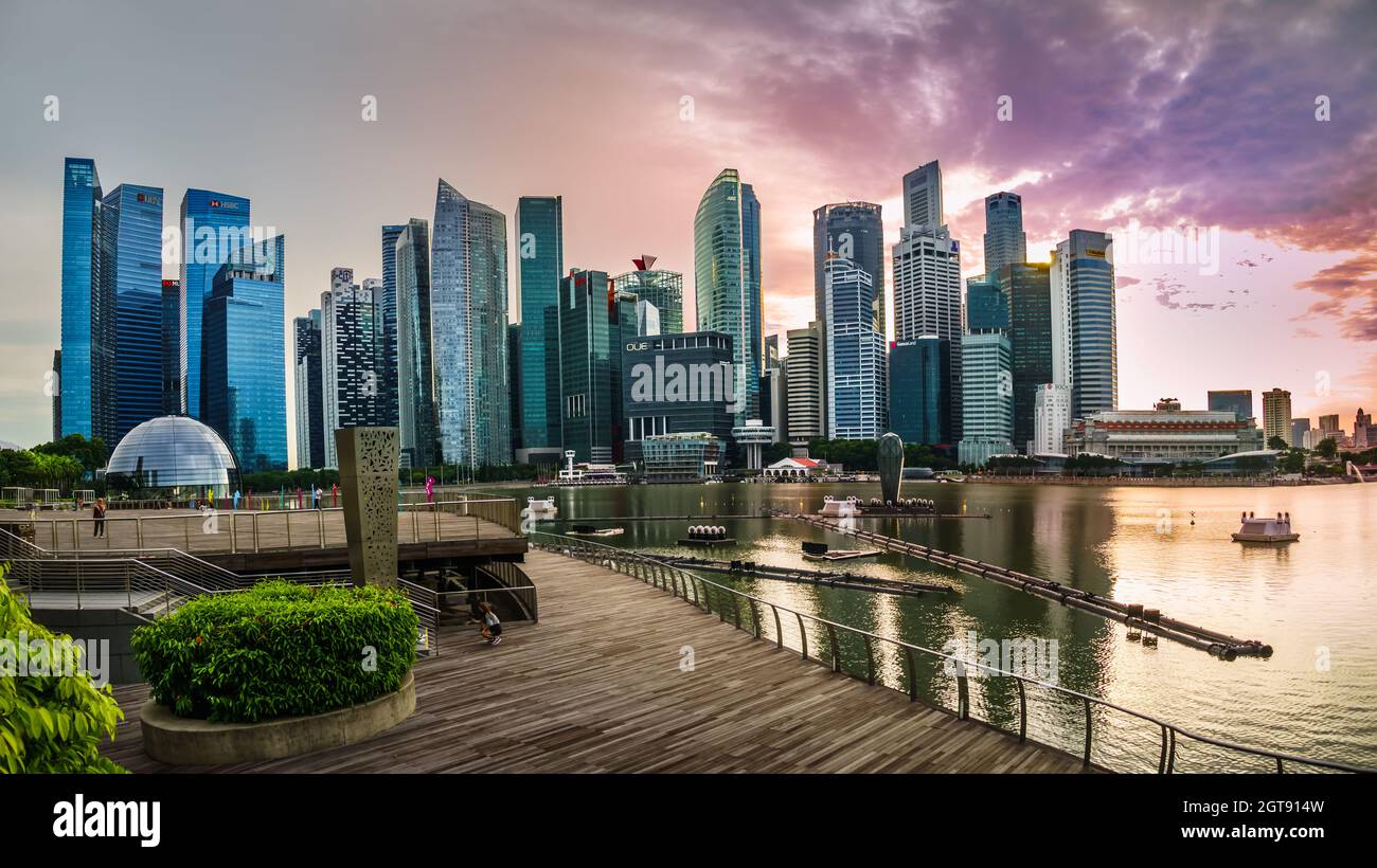 Beautiful sunset view of Singapore Central Business District (CBD) from ...