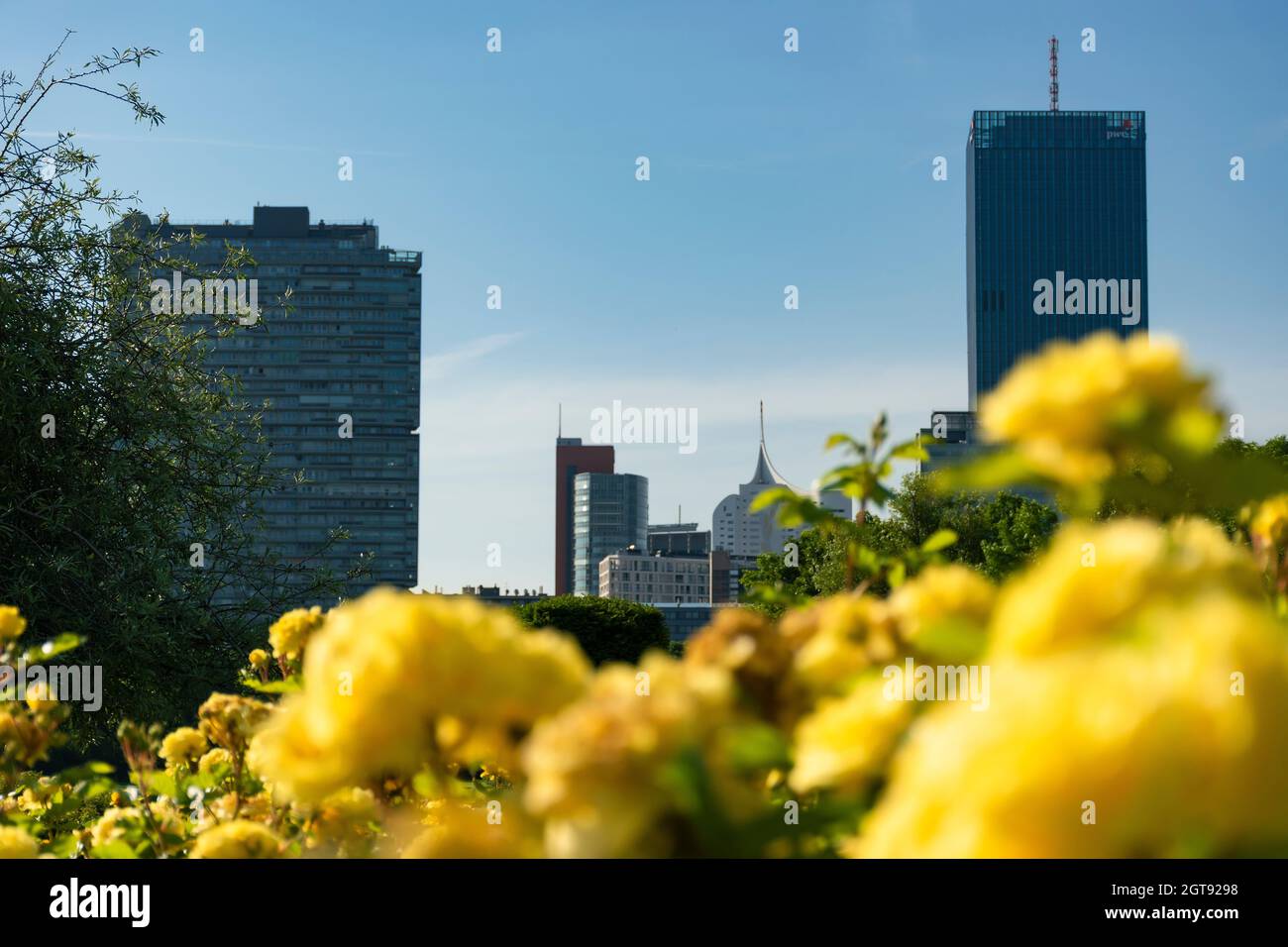 01 May 2019 Vienna, Austria - Donaupark at Danube river. A recreational ...