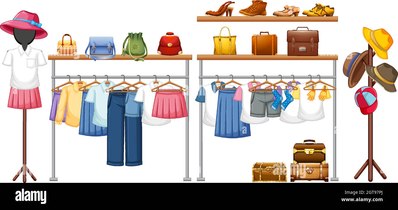 Clothes shoes on rack Cut Out Stock Images & Pictures - Alamy