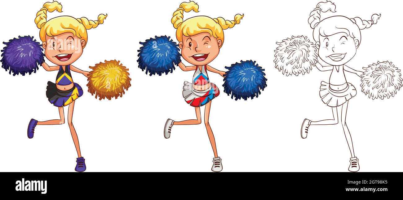Cheerleader dancing in three different drawing styles Stock Vector ...