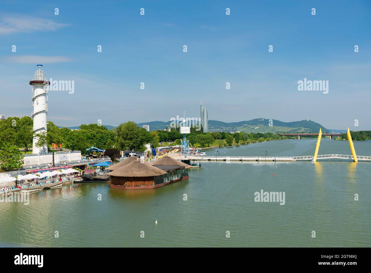 01 May 2019 Vienna, Austria - Donaupark at Danube river. A recreational ...