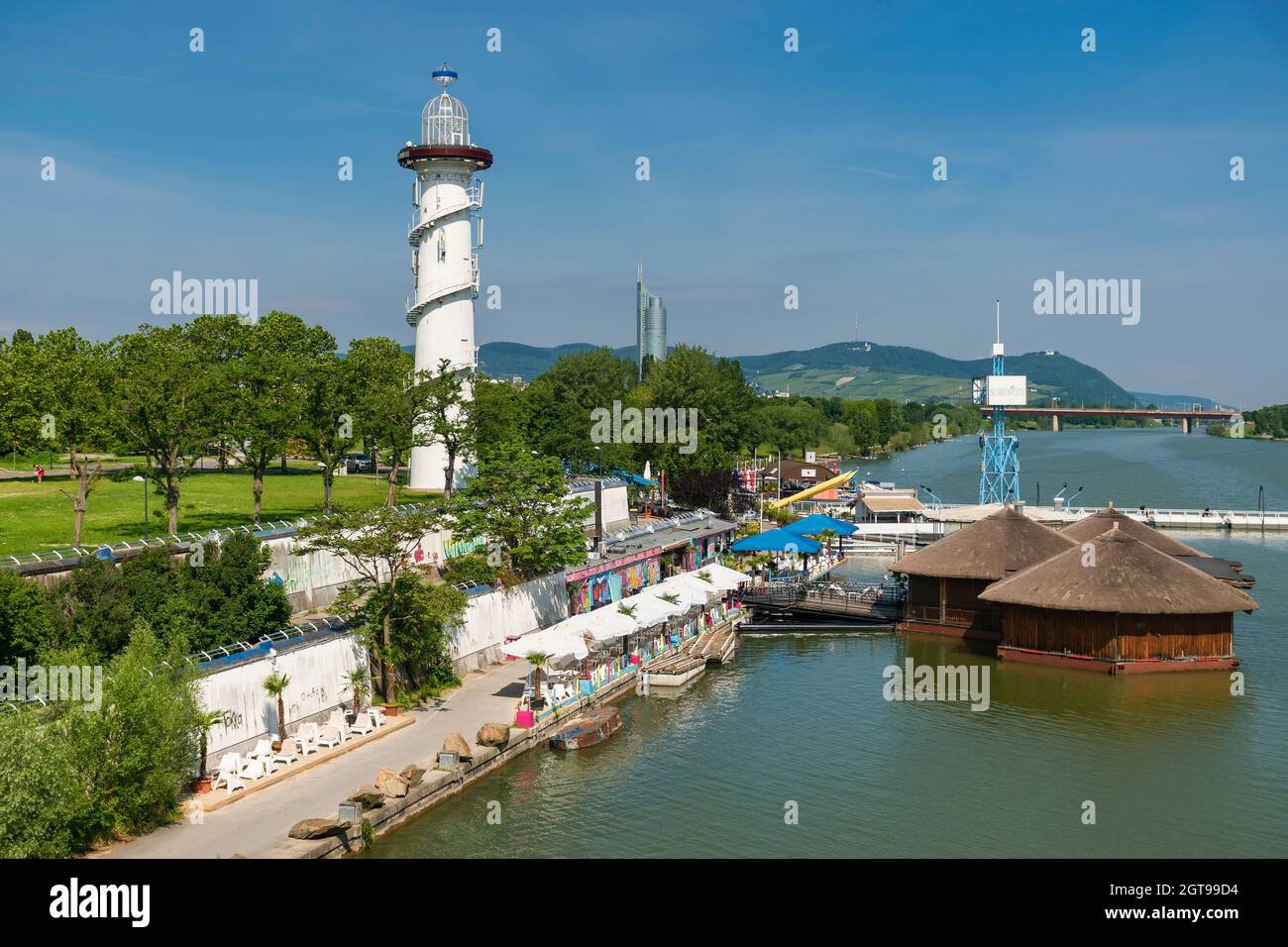 01 May 2019 Vienna, Austria - Donaupark at Danube river. A recreational ...