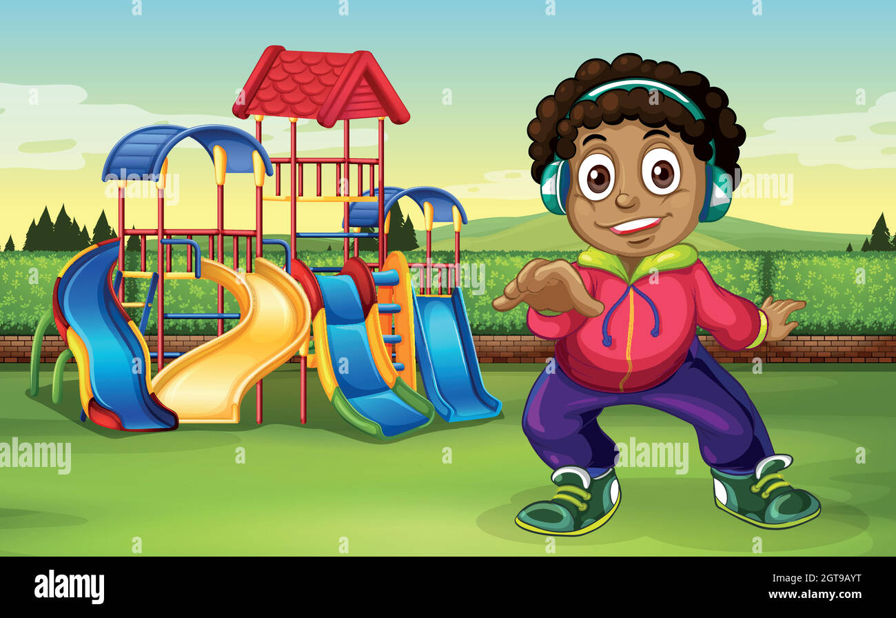 Boy listening music cartoon hi-res stock photography and images - Alamy