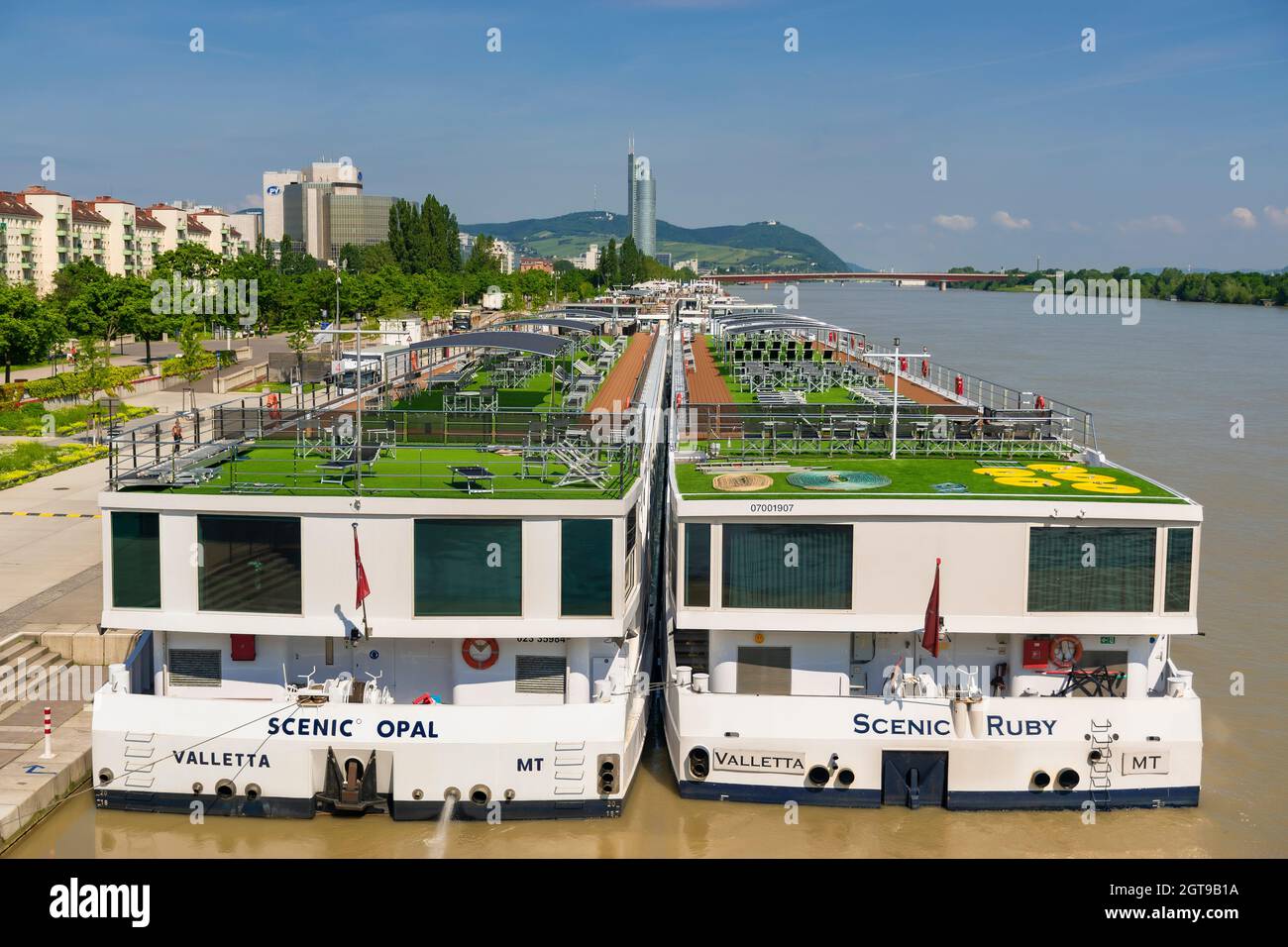 01 June 2019 Vienna, Austria - touristic boats at Donaupark. Sunny ...