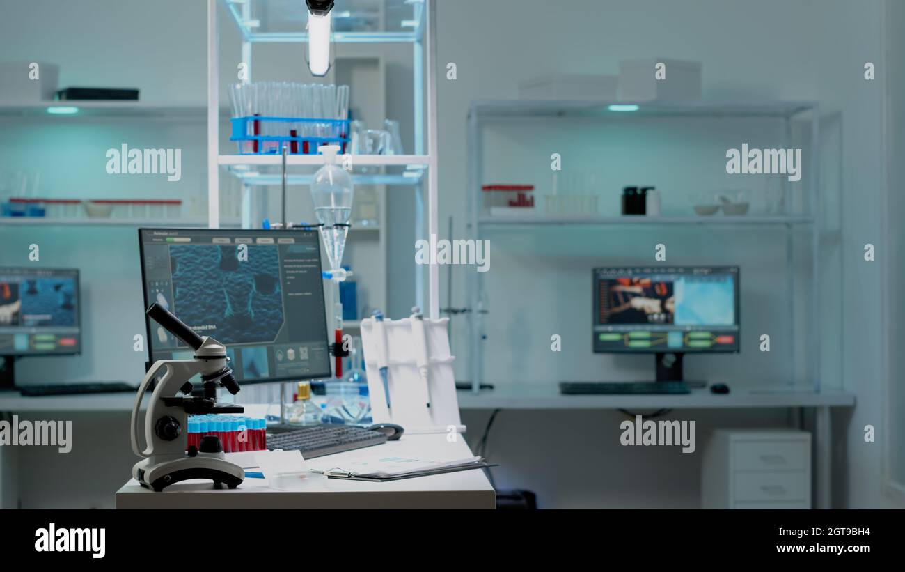 Nobody in scientific laboratory with research instruments for ...