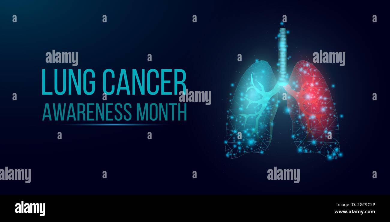Lung cancer awareness month concept. Banner template with glowing low ...