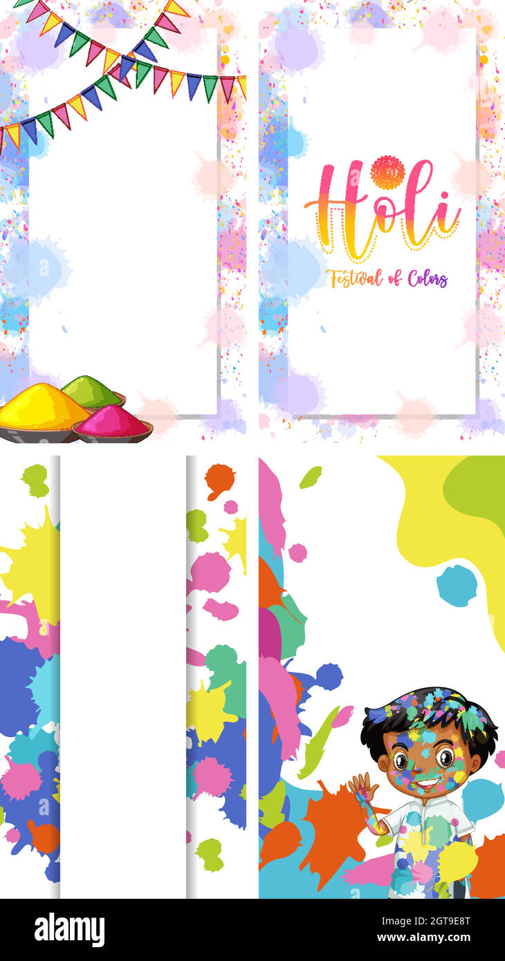 Four frame templates with holi festival of India Stock Vector Image ...