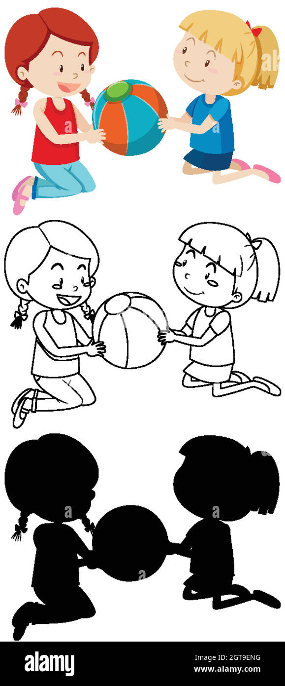 Children Playing Outline
