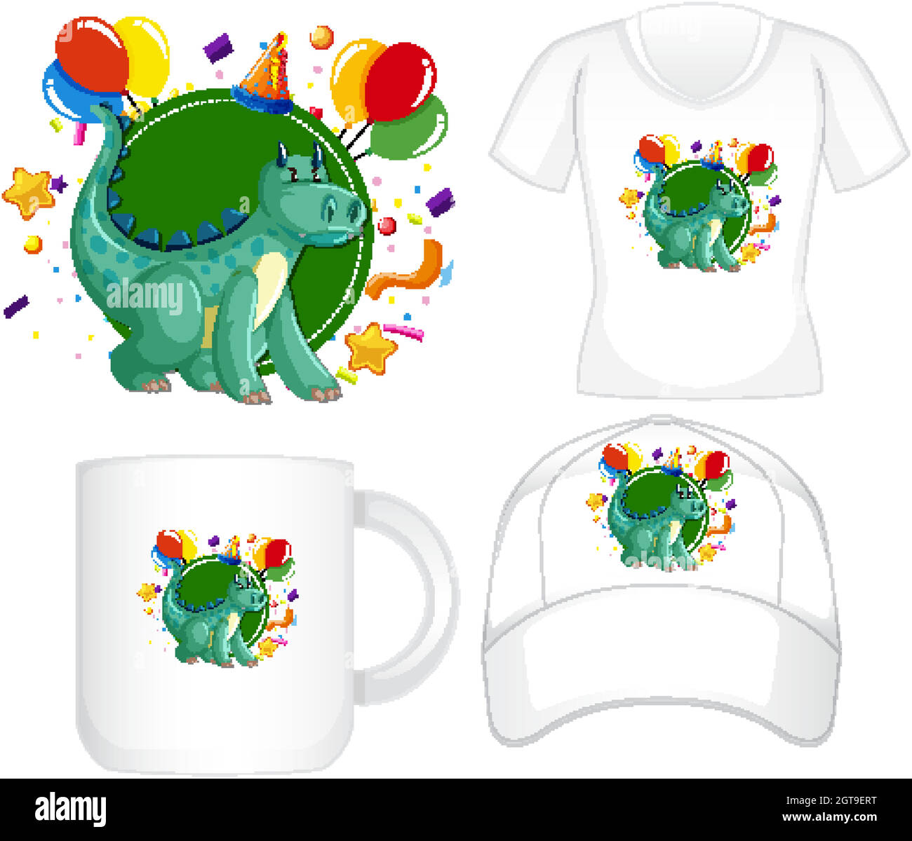 Graphic design on different products with green dragon Stock Vector ...