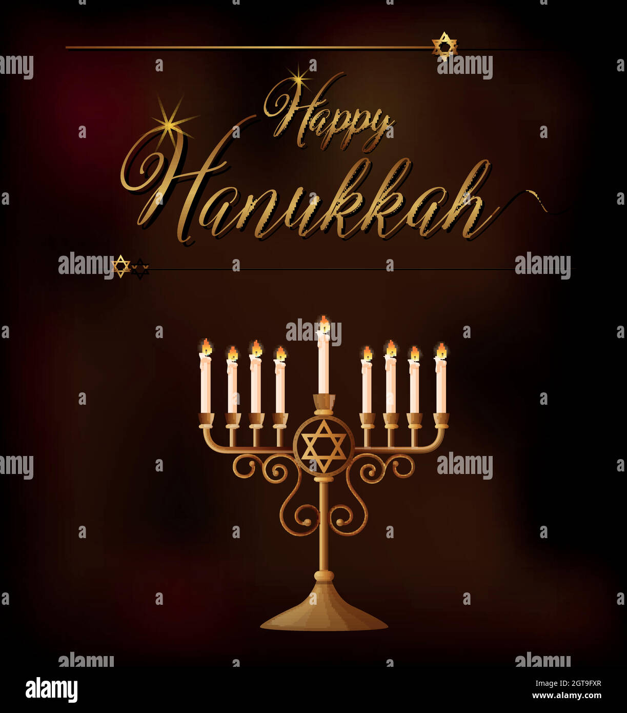 Happy Hanukkah card template with lights on holder Stock Vector Image ...