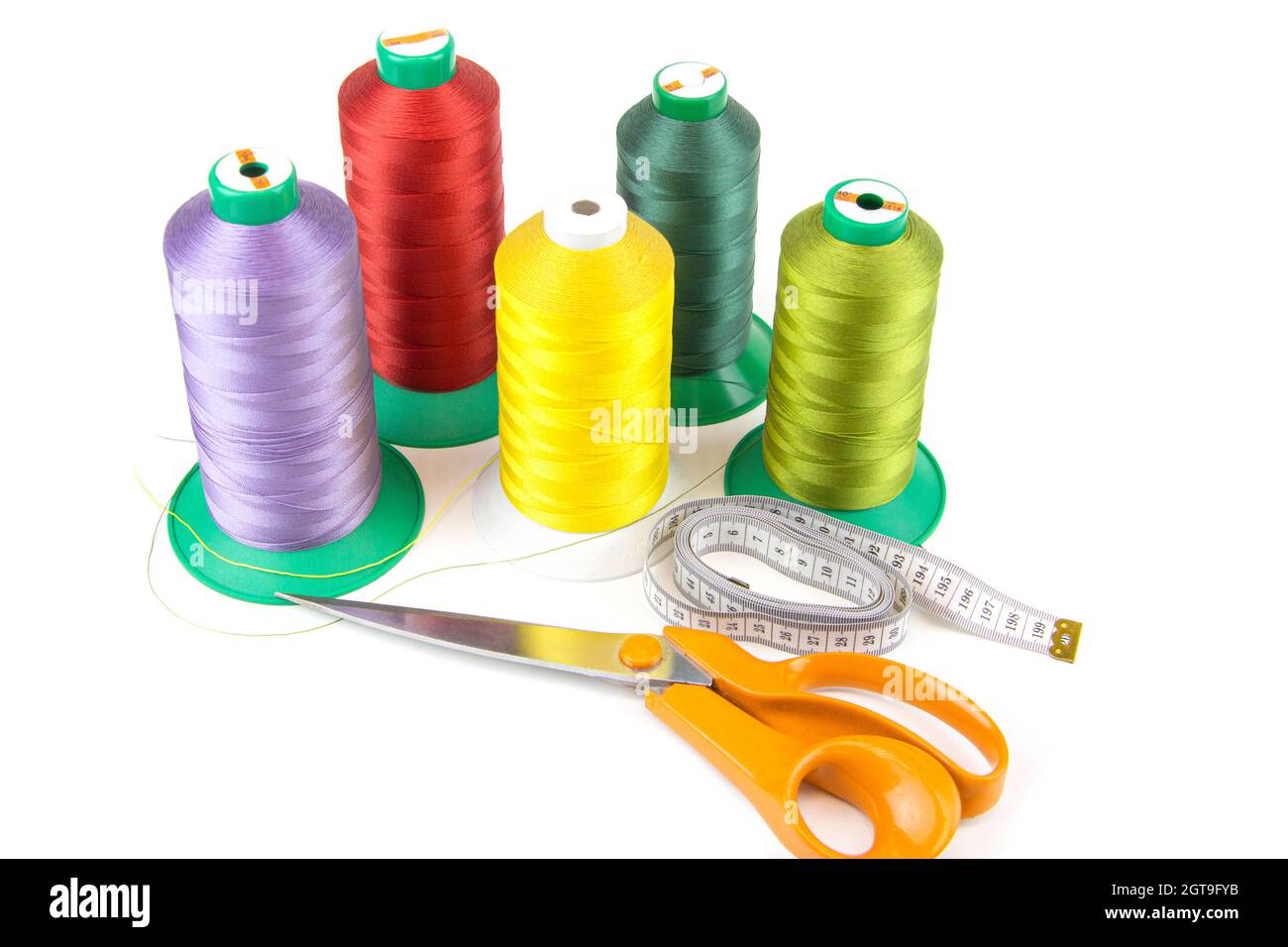 Colorful sewing thread, background, tailor-related images. On a white ...