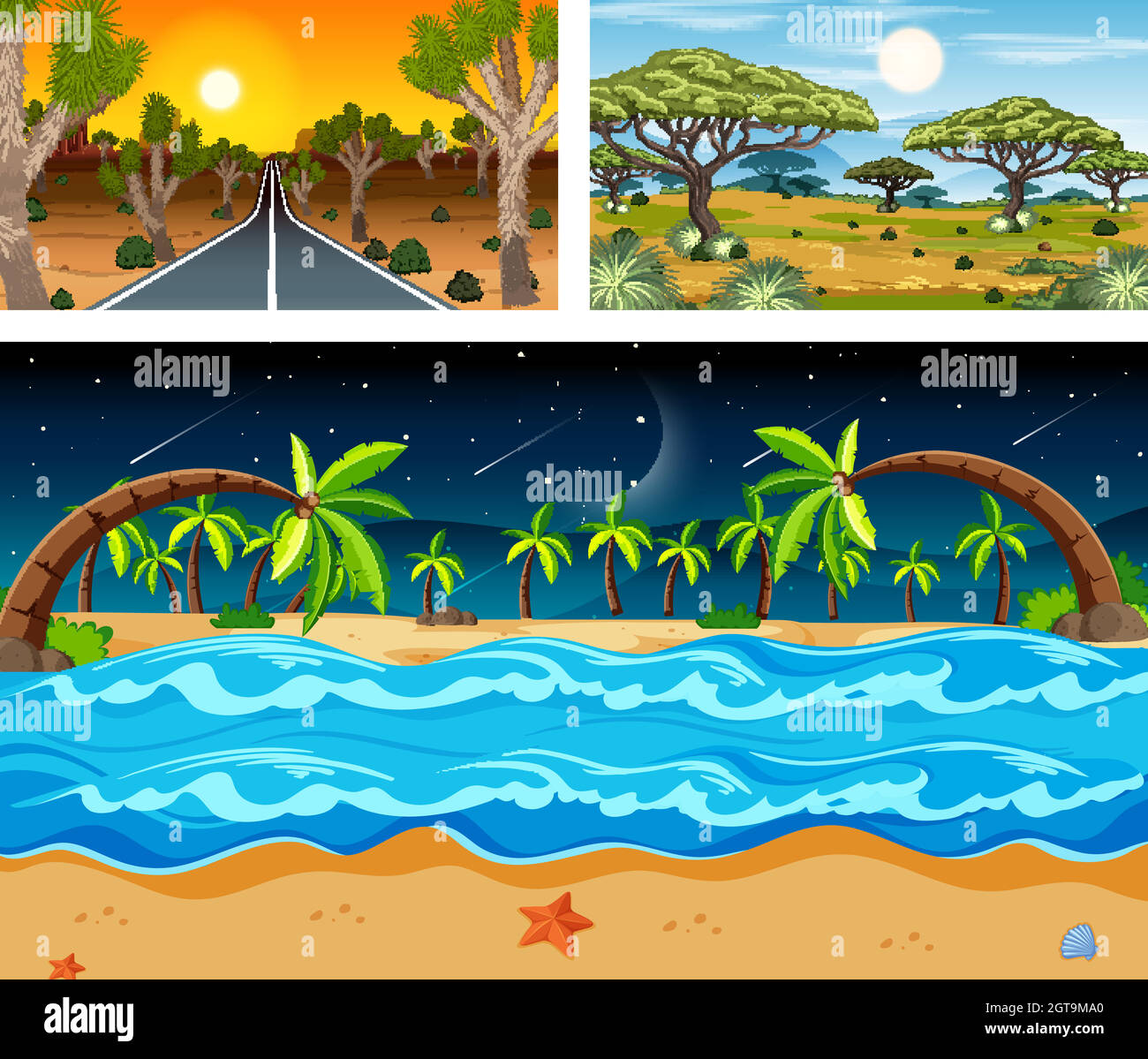 Three different nature landscape scenes Stock Vector Image & Art - Alamy