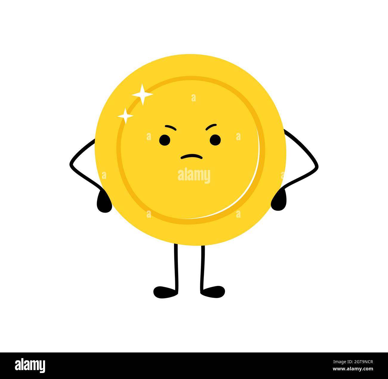 Cute gold coin. Sad money coin character. Sad winner. Vector cartoon ...
