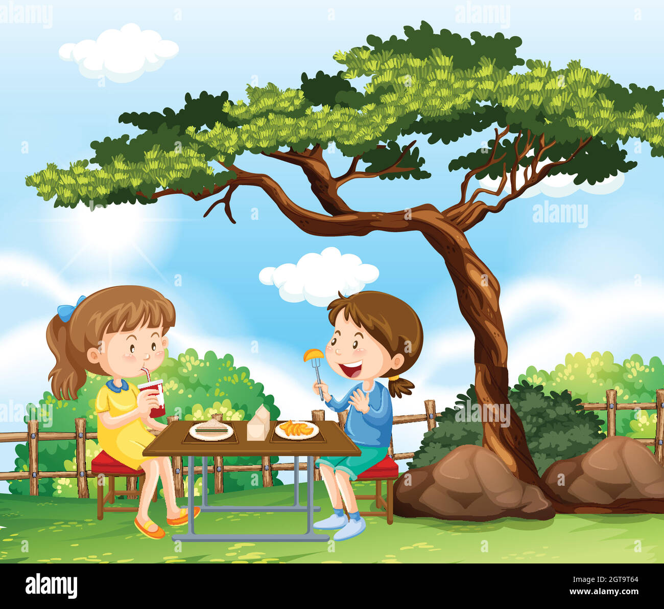 Two girls having lunch Stock Vector Images - Alamy