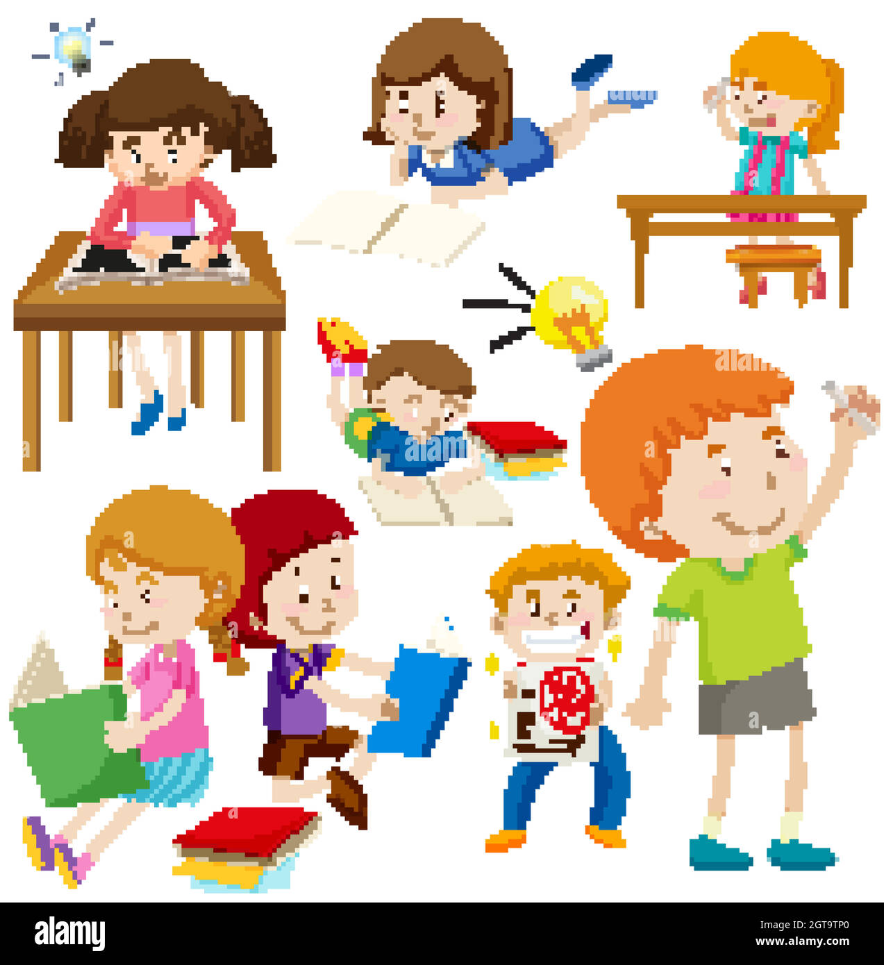 Many children with happy face doing different things Stock Vector Image ...