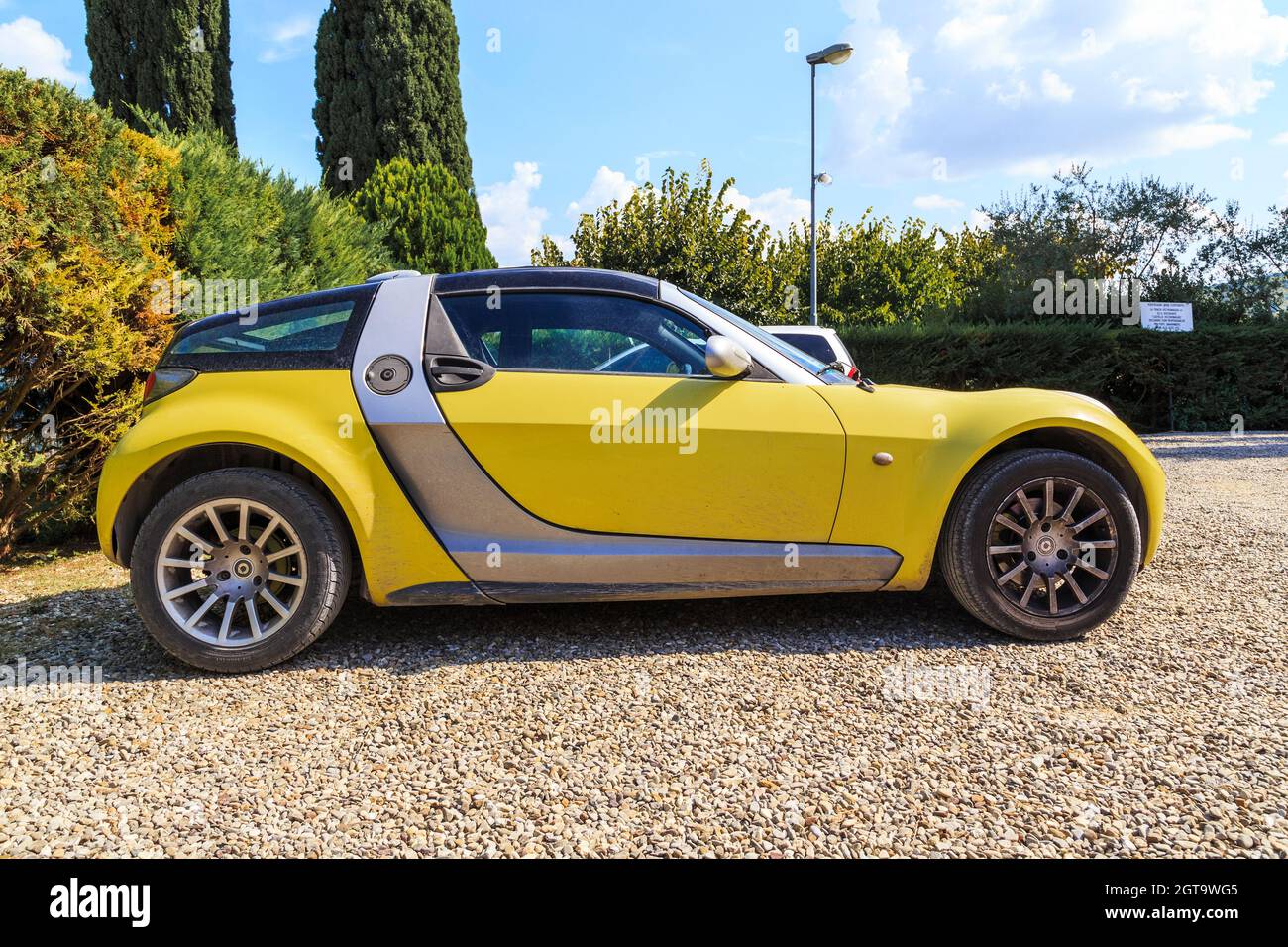 TUSCANY, ITALY - SEPTEMBER 15, 2018: This is a sport car Smart Roadster ...