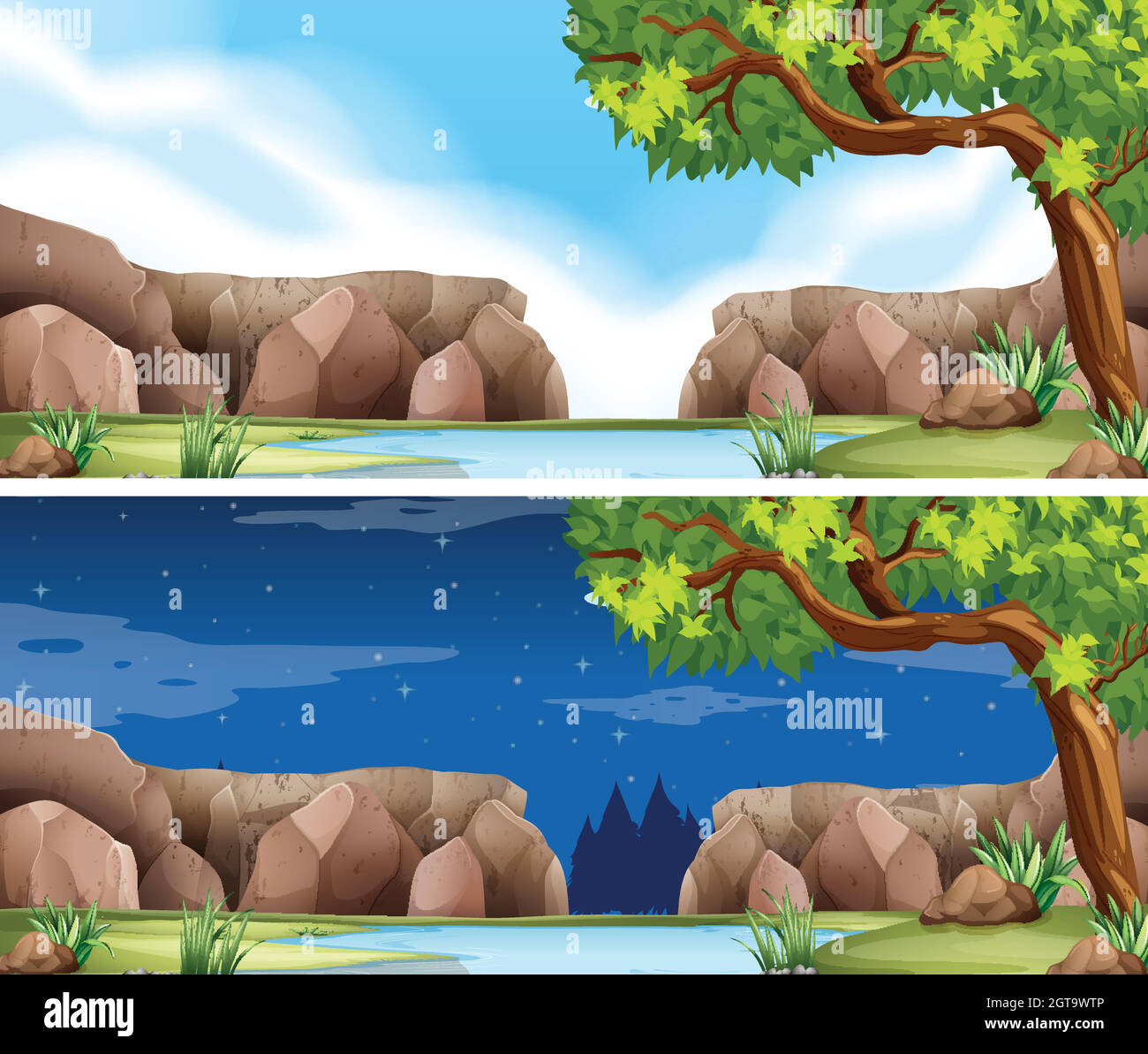 Two river scenes day and night Stock Vector Image & Art - Alamy