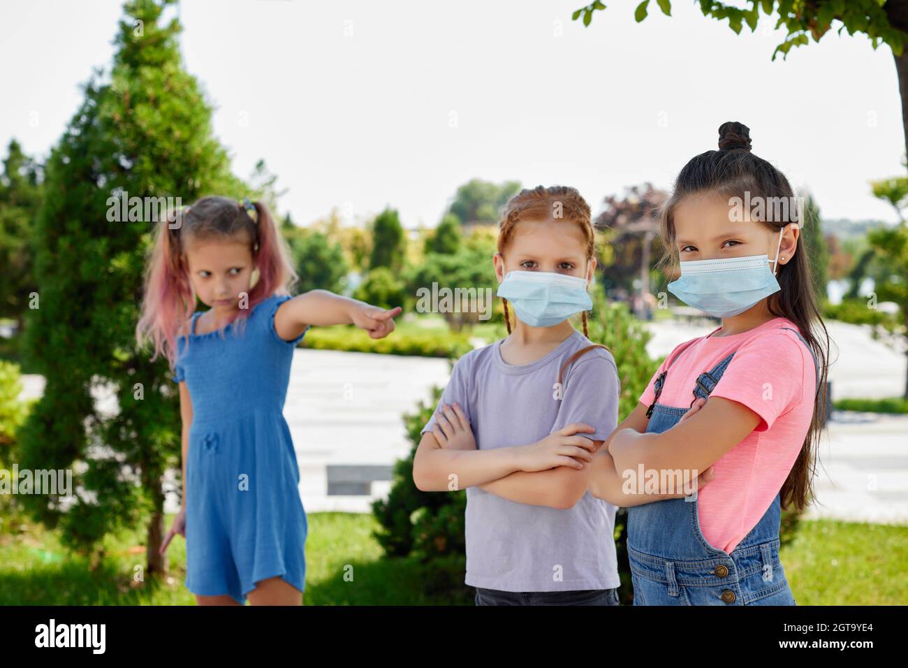 Little child girls wearing mask for protect Stock Photo - Alamy