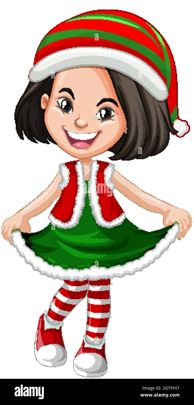 Cute girl wearing Christmas costumes cartoon character Stock Vector ...