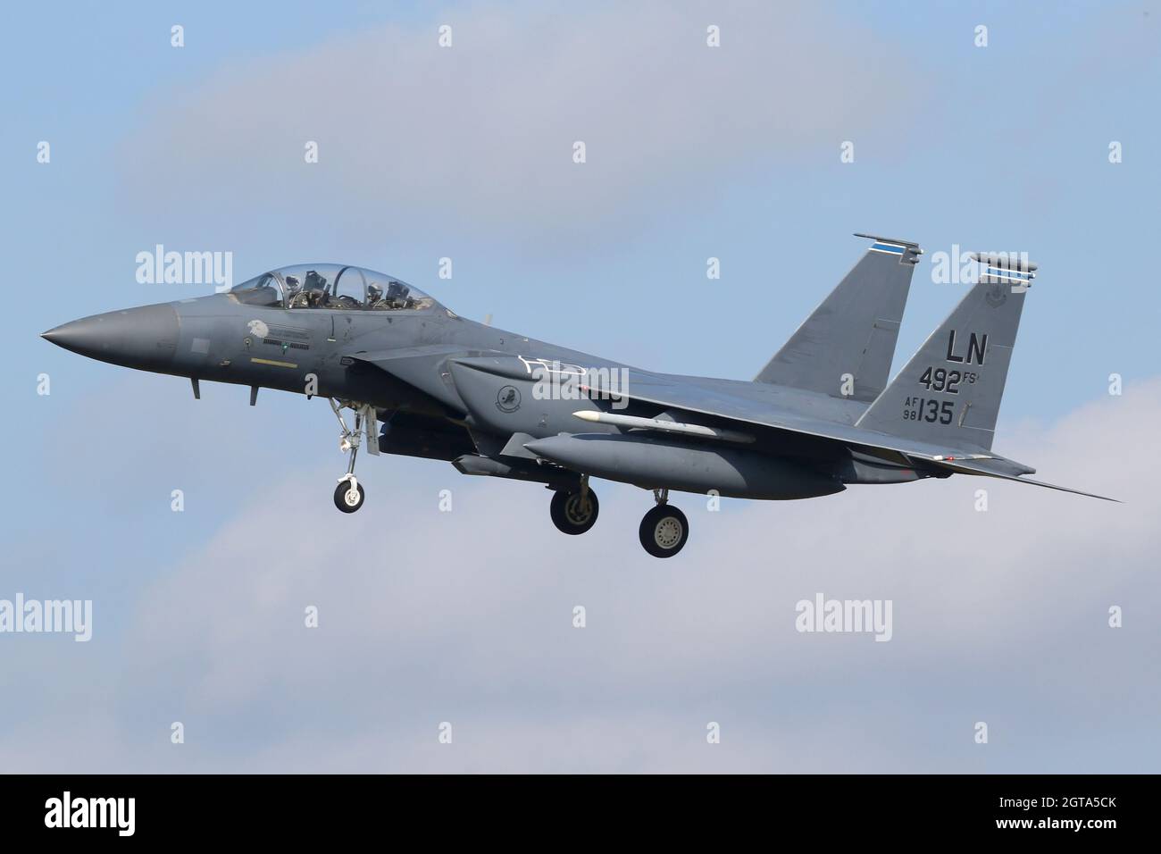 Flagship from the 492nd Fighter Squadron landing at RAF Lakenheath ...